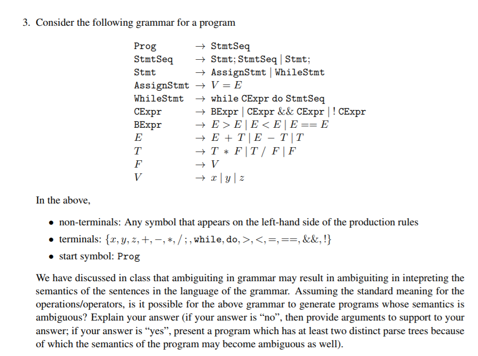 (Solved) : 3 Consider Following Grammar Program Stmtseq Prog Stmtseq ...