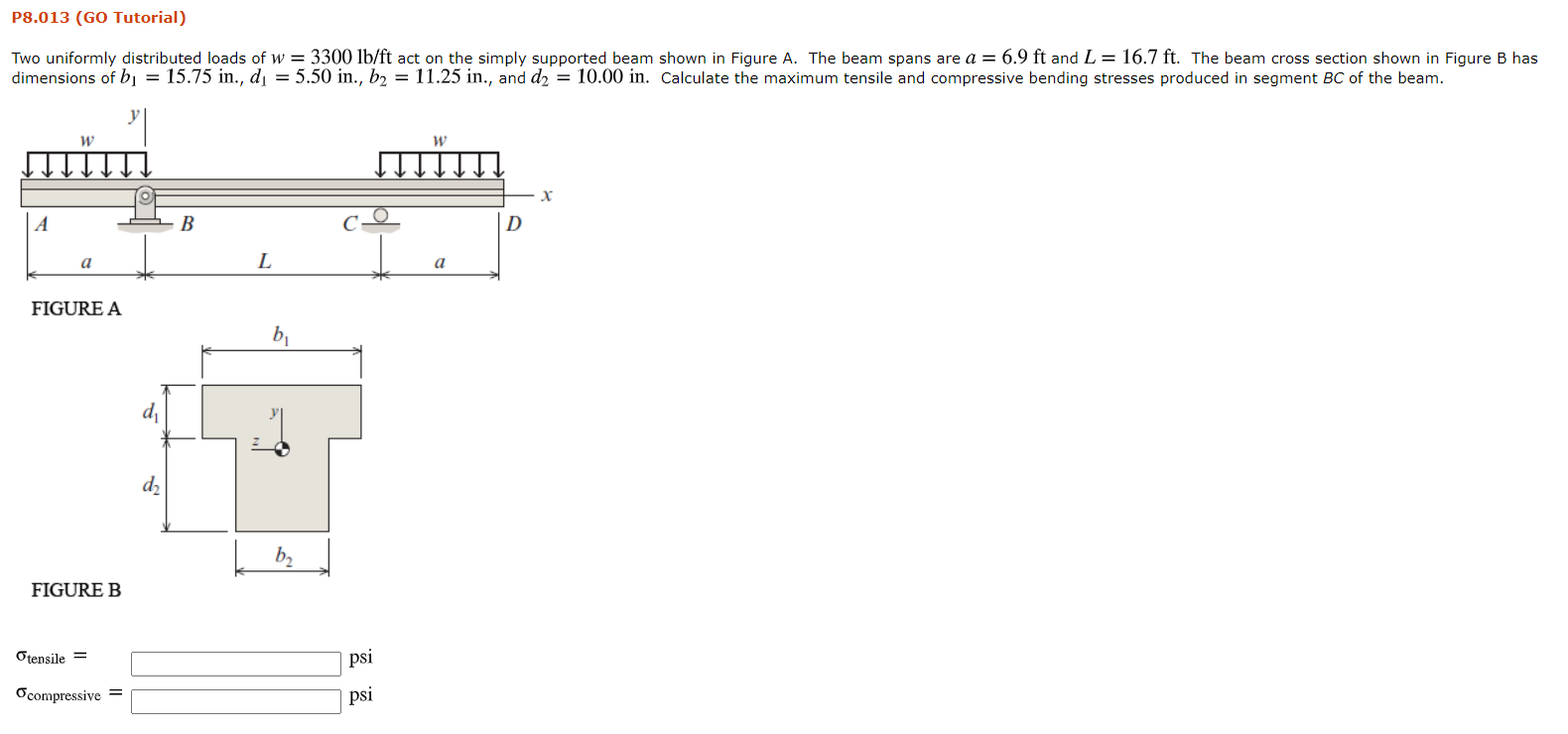 Solved Two uniformly distributed loads of w=3300 lb/ft act | Chegg.com