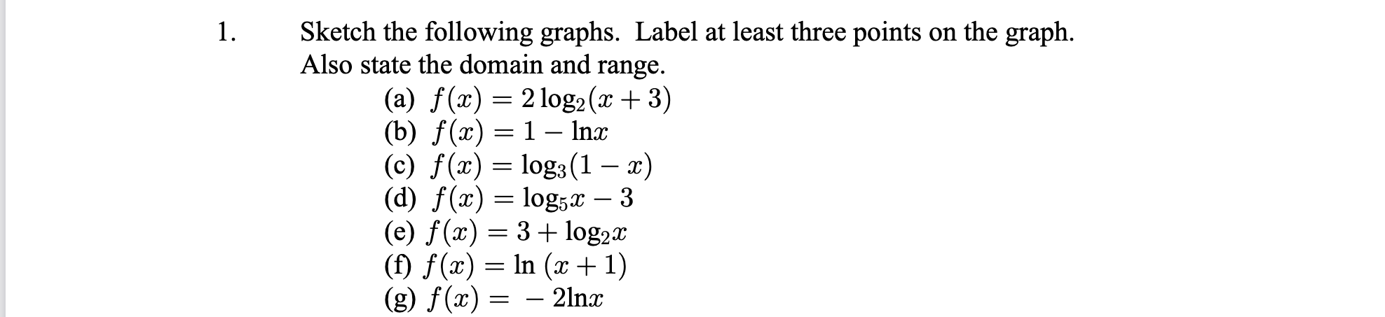 Solved Sketch the following graphs. Label at least three | Chegg.com