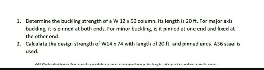 Solved Determine the buckling strength of a W 12 x 50 | Chegg.com