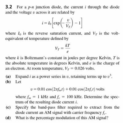 Solved For a p-n junction diode, the current i through the | Chegg.com