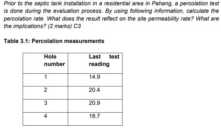 Solved Prior to the septic tank installation in a | Chegg.com