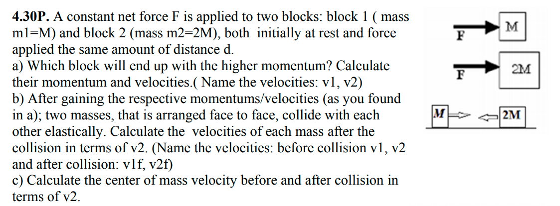 Solved M F to the 2M 4.30P. A constant net force F is | Chegg.com