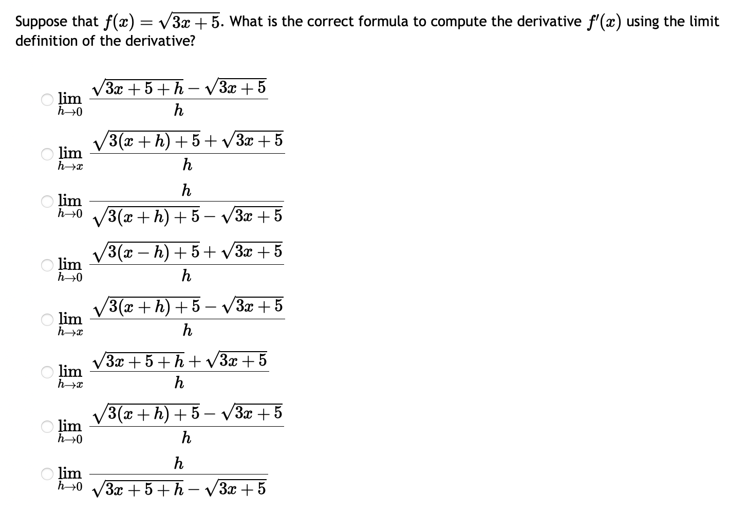 Solved Suppose that f(x)=3x+5. What is the correct formula | Chegg.com