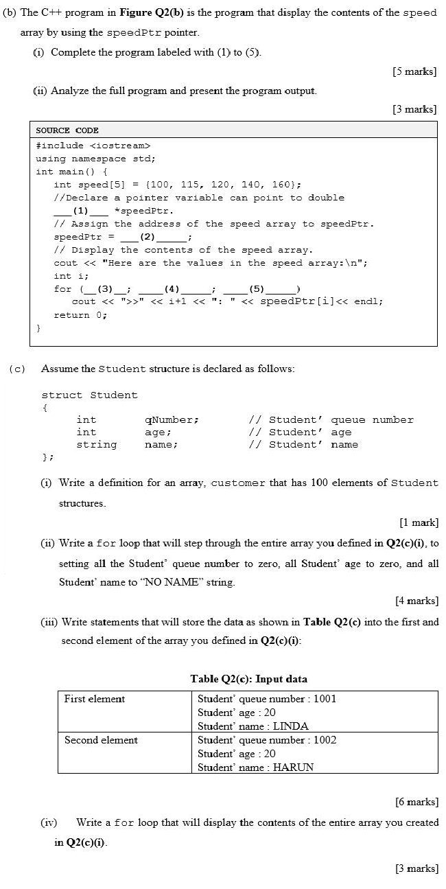 Solved (b) The C++ program in Figure Q2(b) is the program | Chegg.com