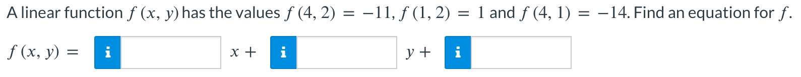 Solved A linear function f(x,y) ﻿has the values | Chegg.com