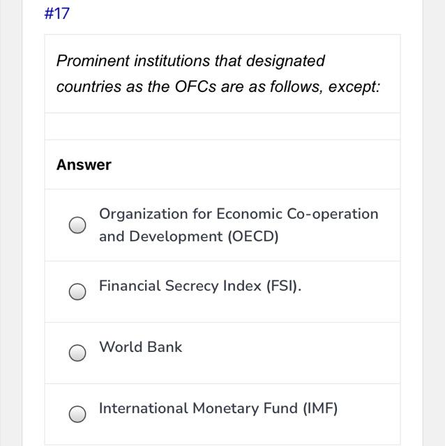 Solved #17 Prominent institutions that designated countries | Chegg.com
