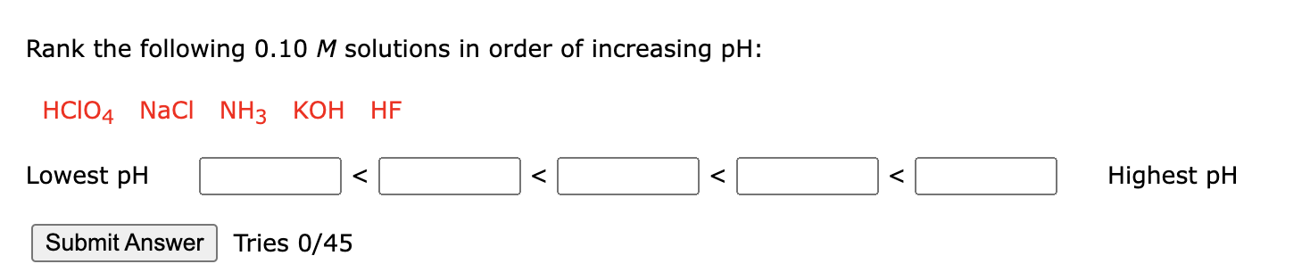 Solved Rank the following 0.10M solutions in order of | Chegg.com