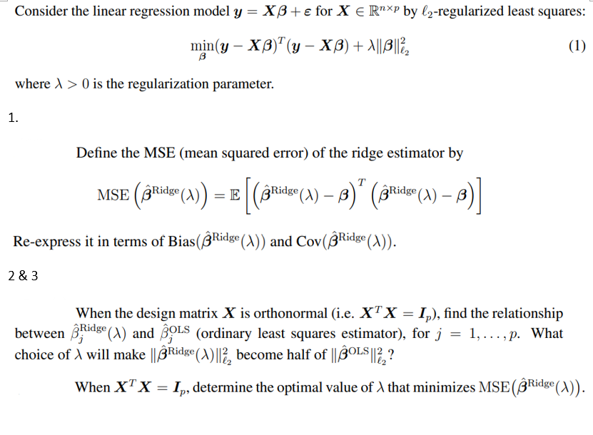 Solved Consider the linear regression model y = X 3+e for X | Chegg.com