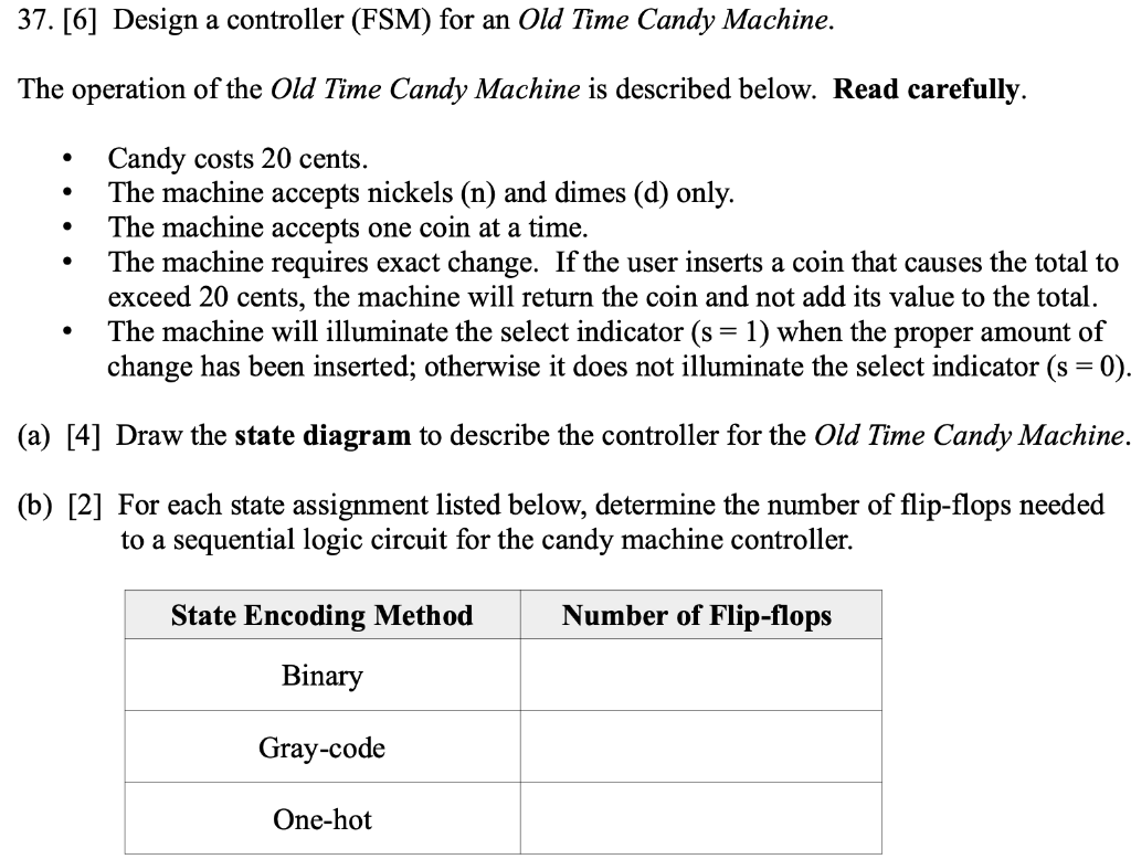 Solved 37. [6] Design a controller (FSM) for an Old Time | Chegg.com