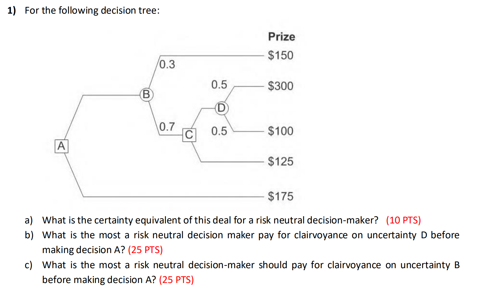 1) For the following decision tree: a) What is the | Chegg.com