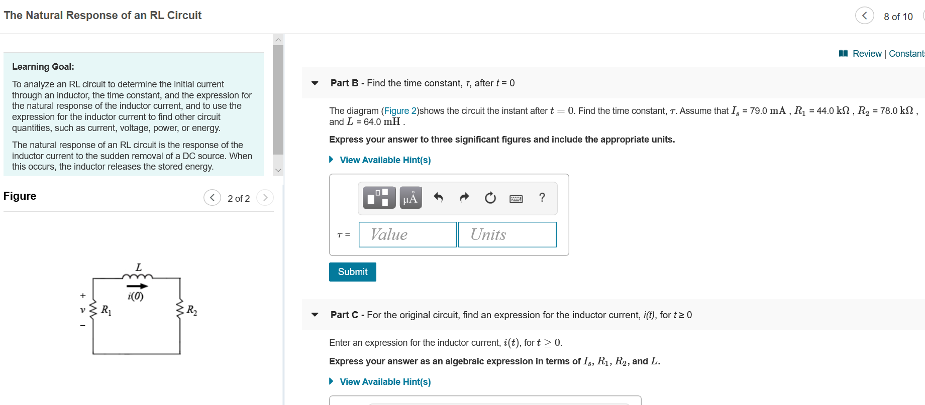 Solved The Natural Response of an RL Circuit 8 of 10 Review | Chegg.com