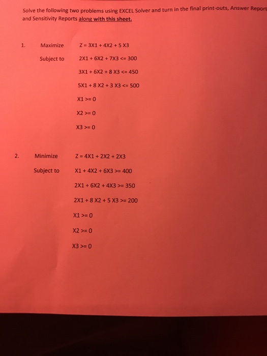 Solved Solve the following two problems using EXCEL Solver | Chegg.com