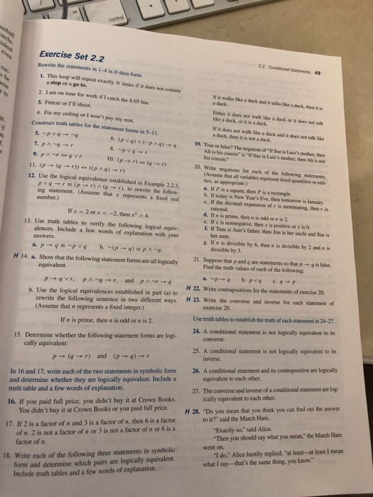 Solved Exercise Set 2.2 Rewrite the statements in 1-4 in | Chegg.com