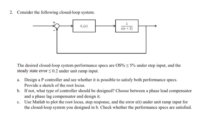 Solved 2. Consider the following closed-loop system. G.(s) | Chegg.com