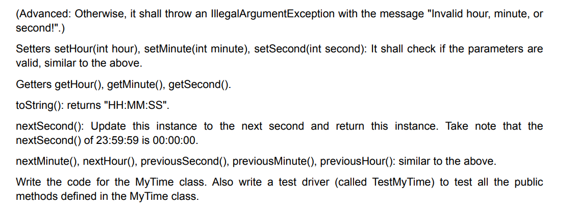 Solved Exercise 3: class called MyTime, which models a time | Chegg.com