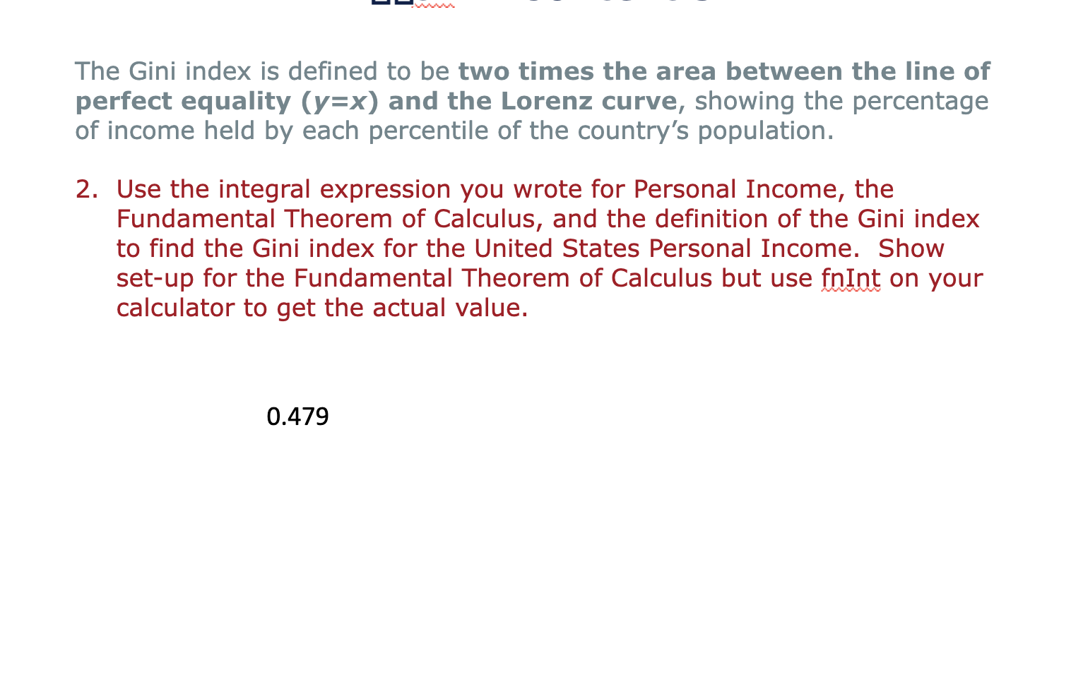 Solved The Gini index is defined to be two times the area | Chegg.com