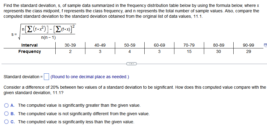 Solved Find the standard deviation, s, of sample data | Chegg.com