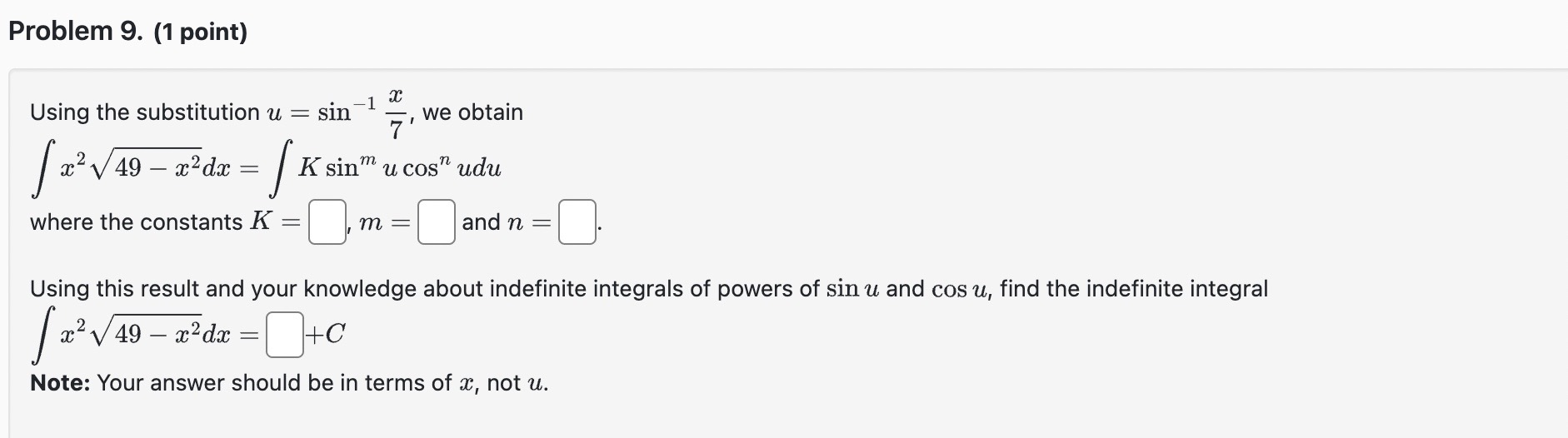 Solved Problem 9 1 pointusing The Substitution