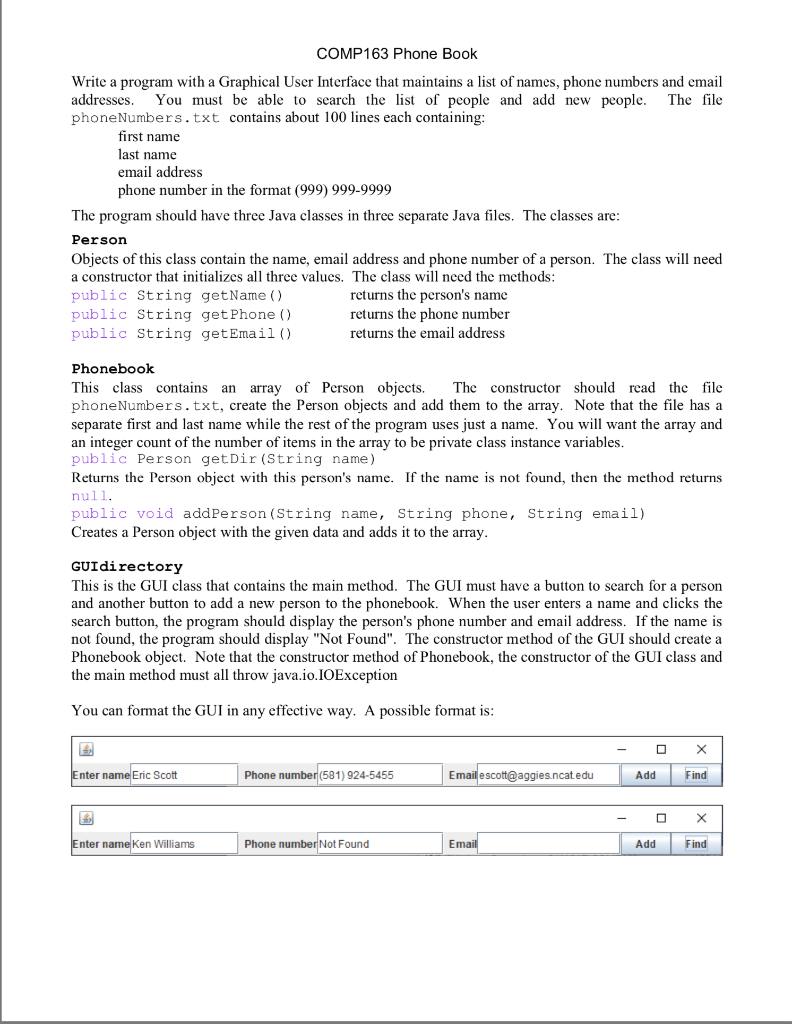 COMP163 Phone Book Write a program with a Graphical | Chegg.com