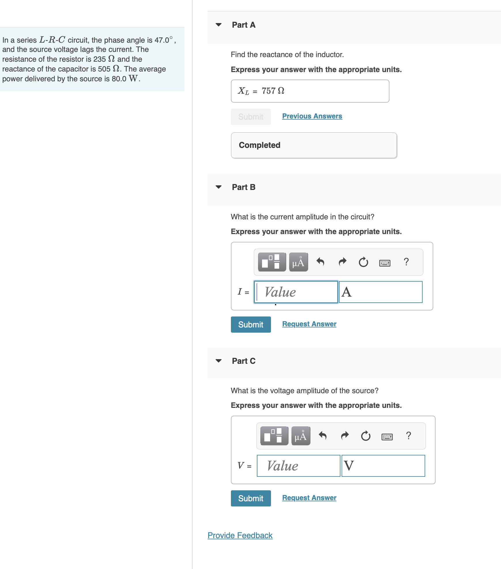 Solved In a series L−R−C circuit, the phase angle is 47.0∘, | Chegg.com