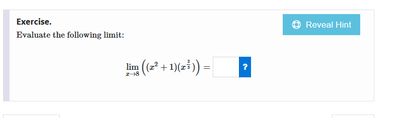 Solved Exercise. Evaluate the following limit: Reveal Hint | Chegg.com