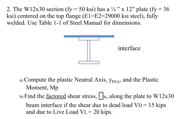 Solved 2. The W12x30 section (fy -50 ksi) has a %" x 12" | Chegg.com