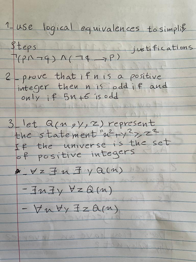 Solved ¬(p∧¬q)∧(¬q→p) 2. prove that if n is a positive | Chegg.com