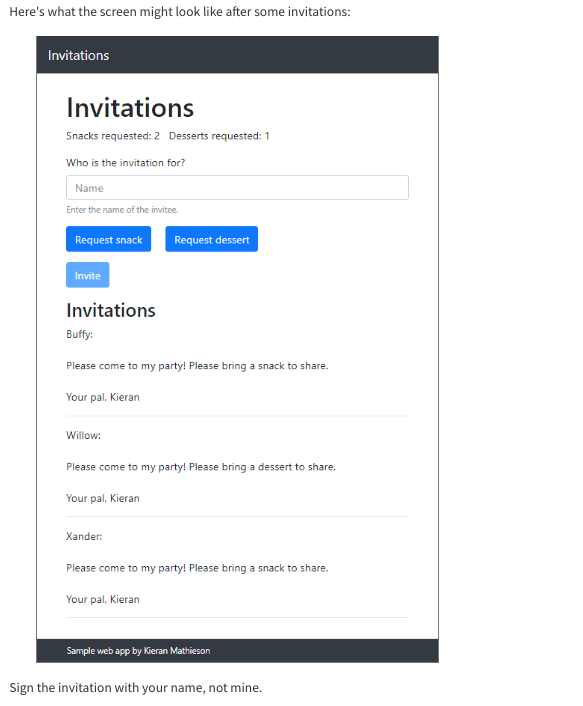 Build an app to make invitations for a party. It | Chegg.com