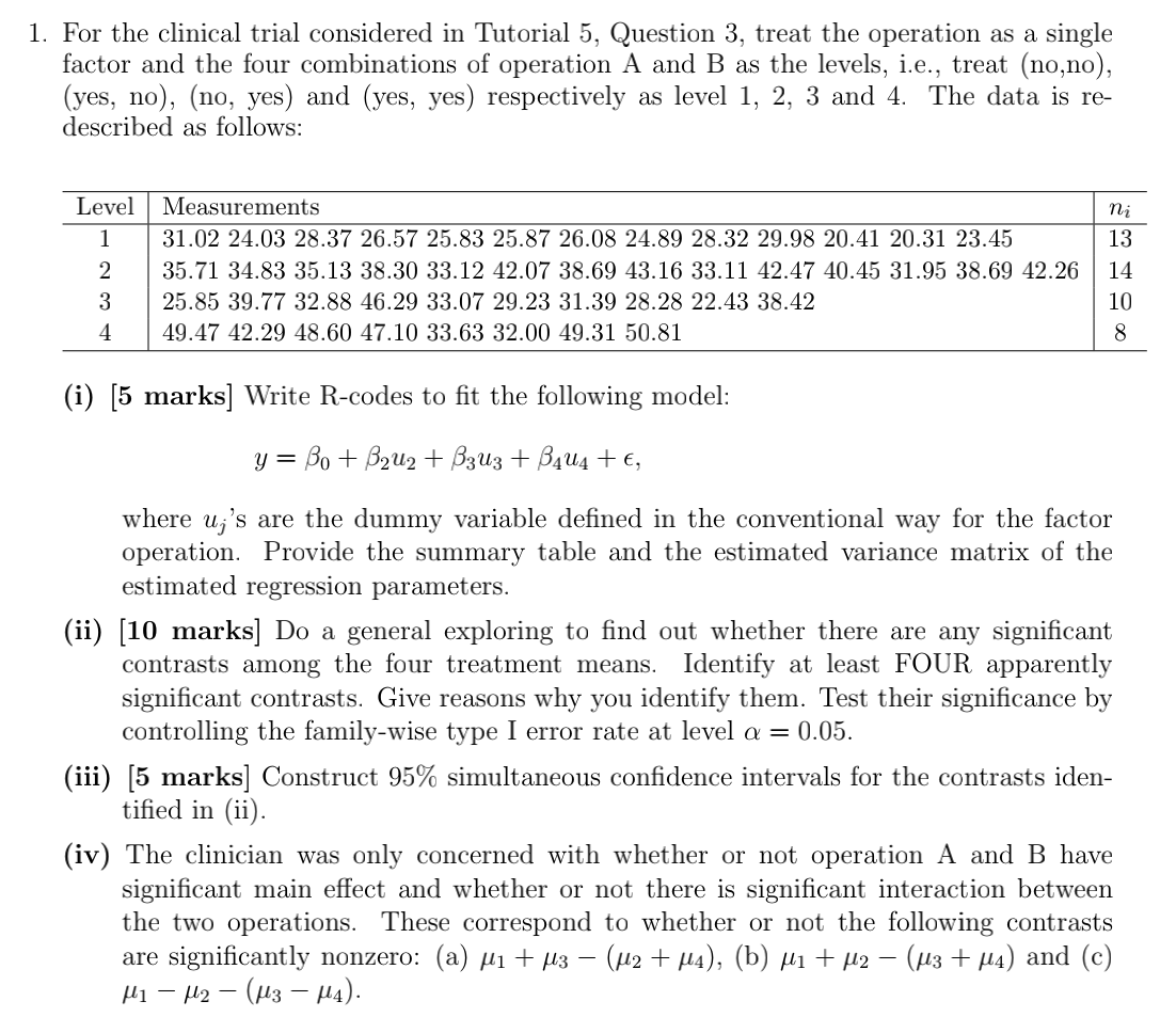 Solved For the clinical trial considered in Tutorial 5, | Chegg.com