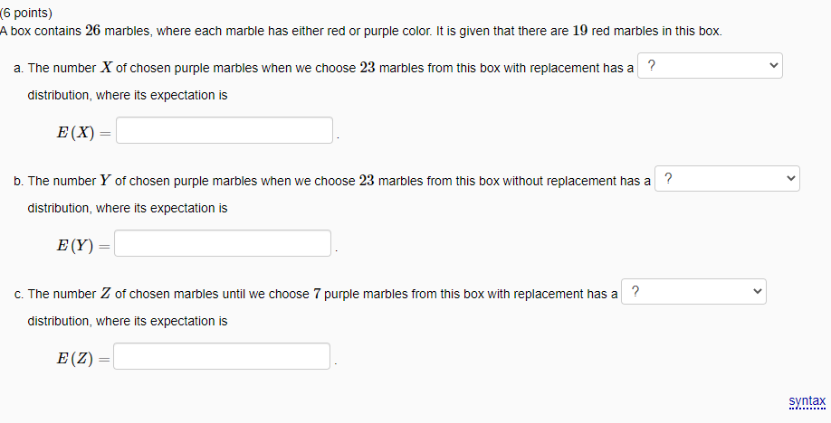 Solved (6 points) A box contains 26 marbles, where each | Chegg.com