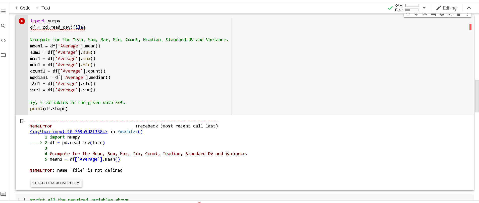 Solved DM JN Activity 2-Error (Mean, Median).ipynb ☆ File | Chegg.com