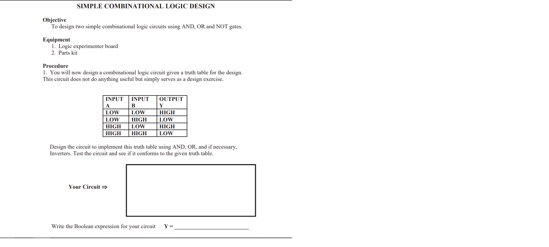 Solved SIMPLE COMBINATIONAL LOGIC DESIGN Objective To design | Chegg.com