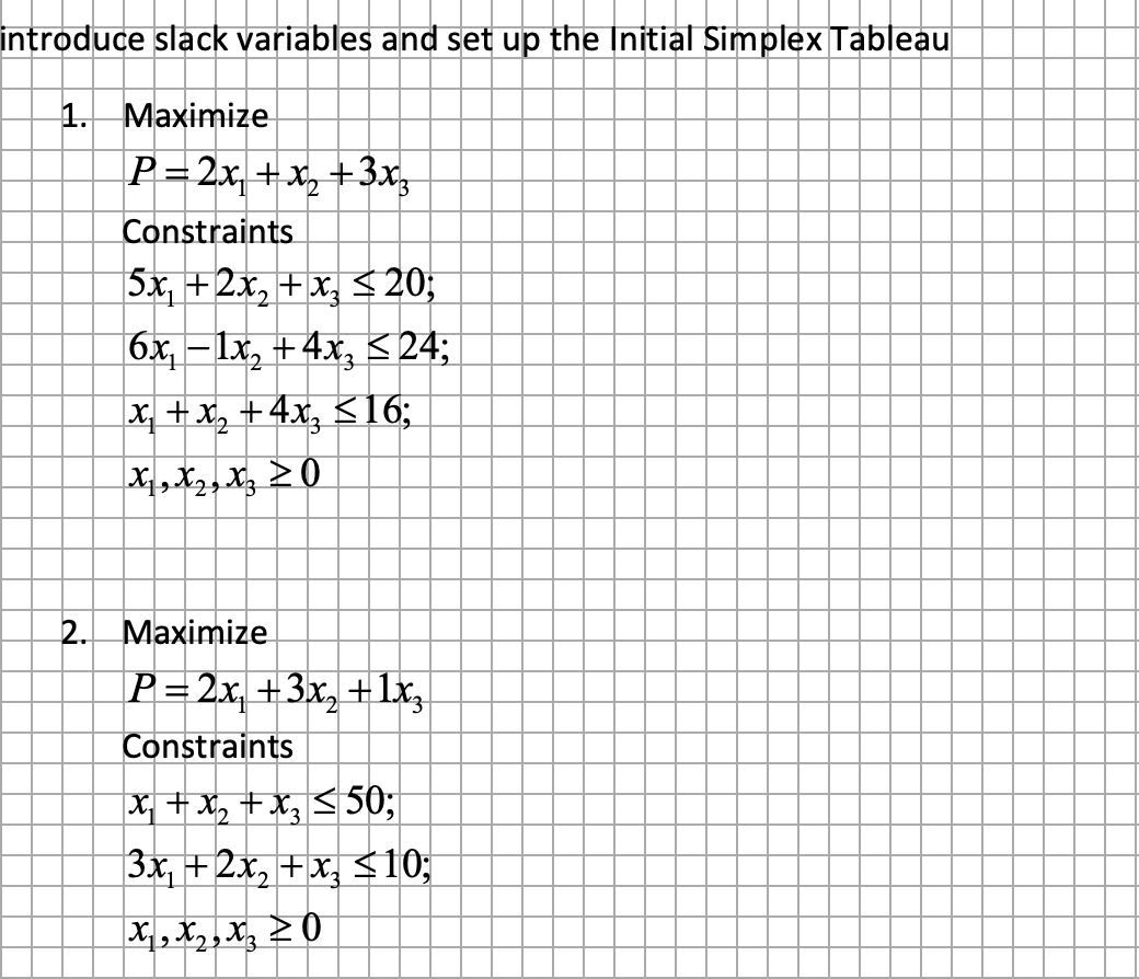 Solved introduce slack variables and set up the Initial | Chegg.com