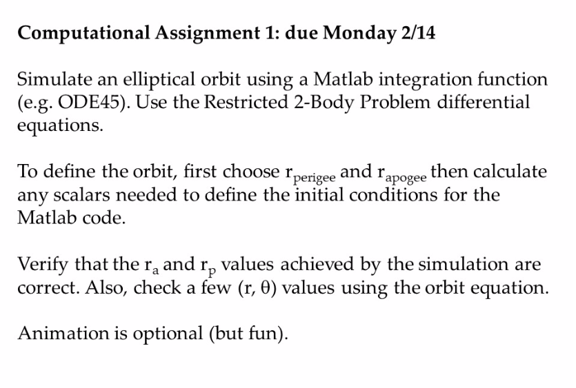 Solved Computational Assignment 1: Simulate an elliptical | Chegg.com