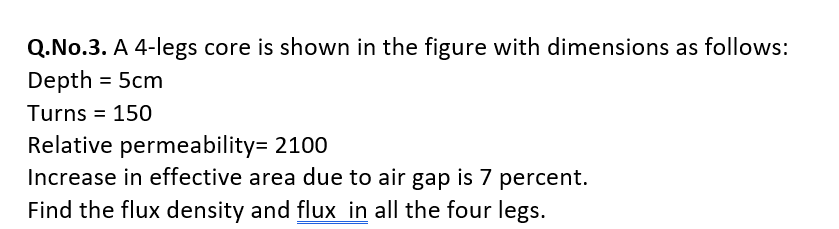 Solved Q.No.3. A 4-legs core is shown in the figure with | Chegg.com