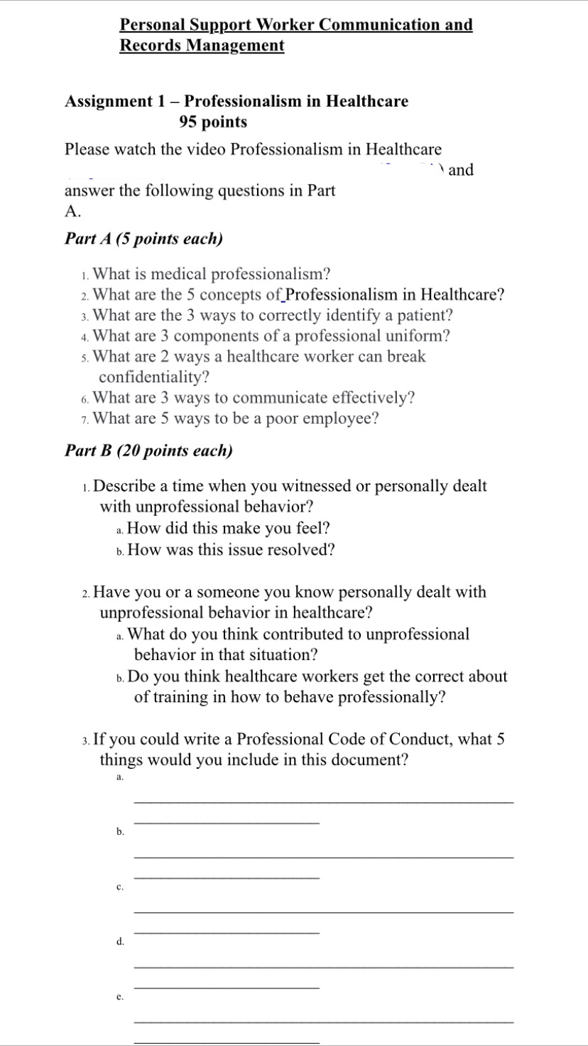 Solved Personal Support Worker Communication andRecords | Chegg.com