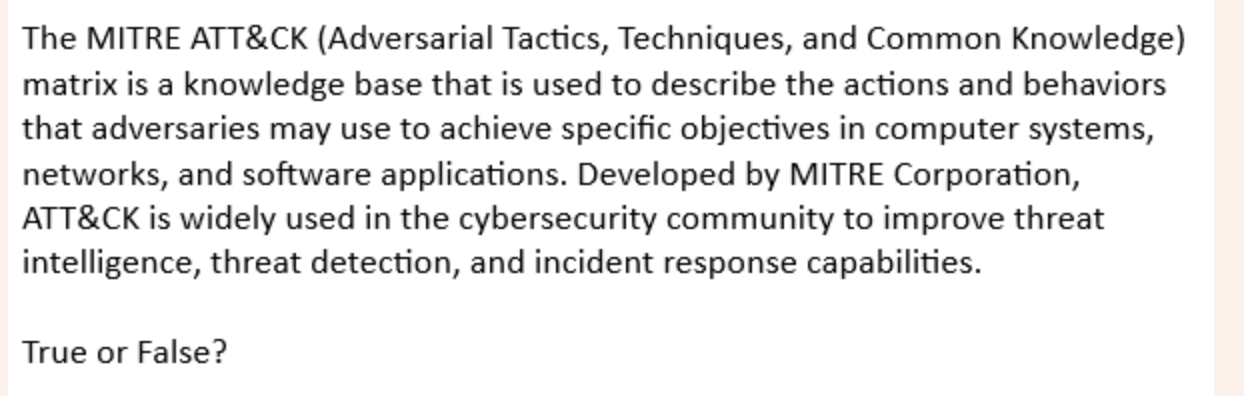 Solved The MITRE ATT&CK (Adversarial Tactics, Techniques, | Chegg.com