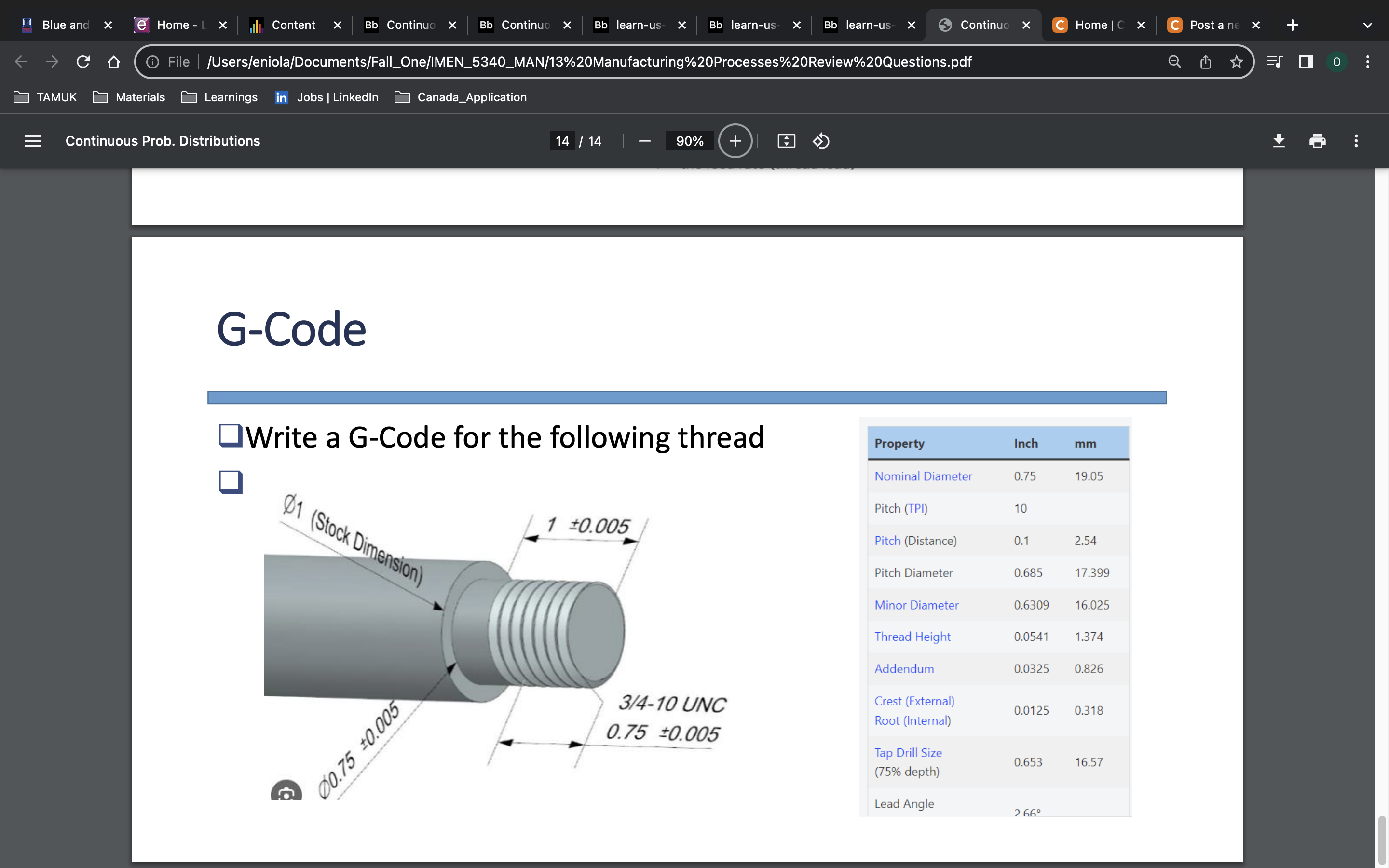 Solved Write a G-Code for the following thread | Chegg.com