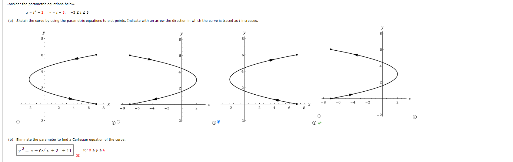 Solved x=t2−2,y=t+3,−3≤t≤3 (a) Sketch the curve by using the | Chegg.com