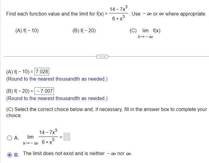 Solved Find each function value and the limit for | Chegg.com