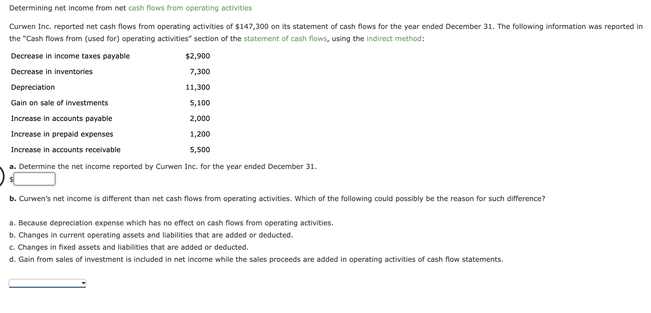 Solved Determining net income from net cash flows from | Chegg.com