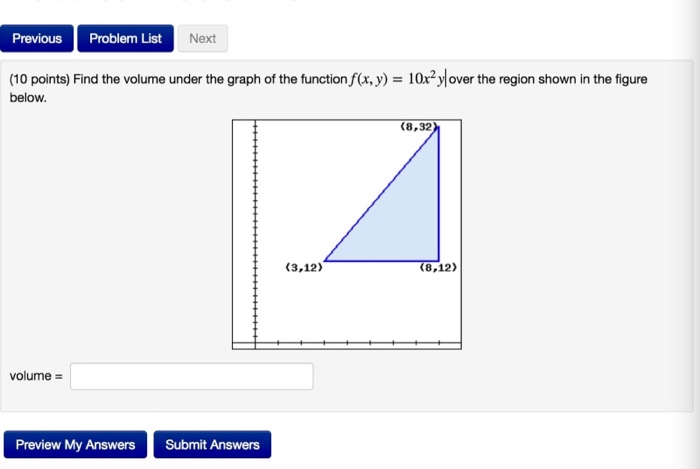 Solved Find the volume under the graph of the function f(x, | Chegg.com