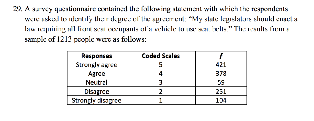 Solved 29. A survey questionnaire contained the following | Chegg.com Solved 29. A survey questionnaire contained the following | Chegg.com