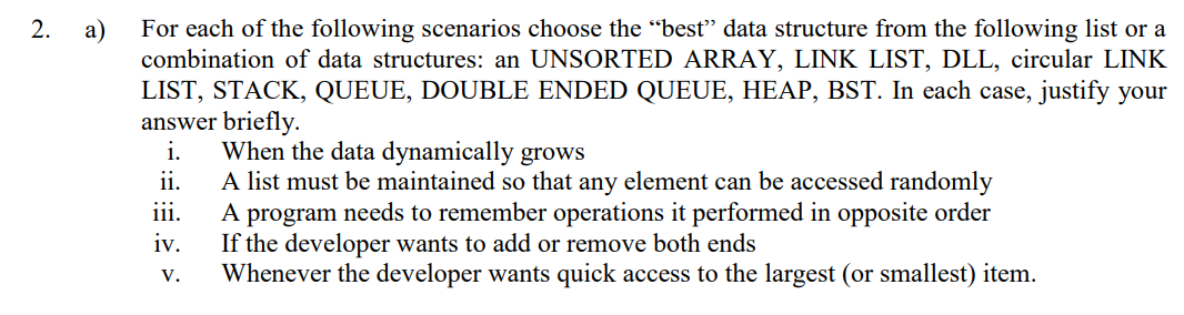 Solved 2. a) For each of the following scenarios choose the | Chegg.com