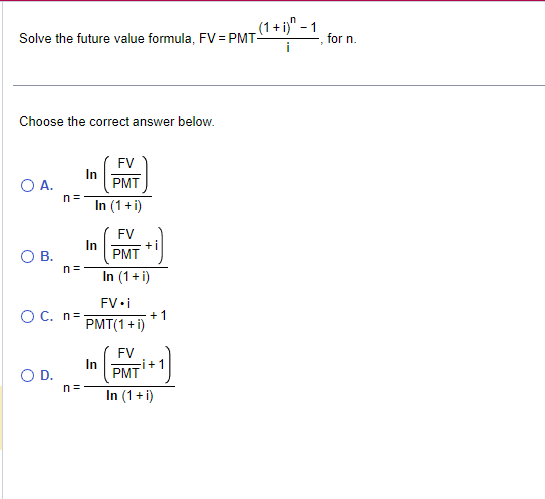Solved Solve the future value formula, FV=PMTi(1+i)n−1 | Chegg.com