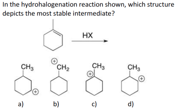 Solved In the hydrohalogenation reaction shown, which | Chegg.com