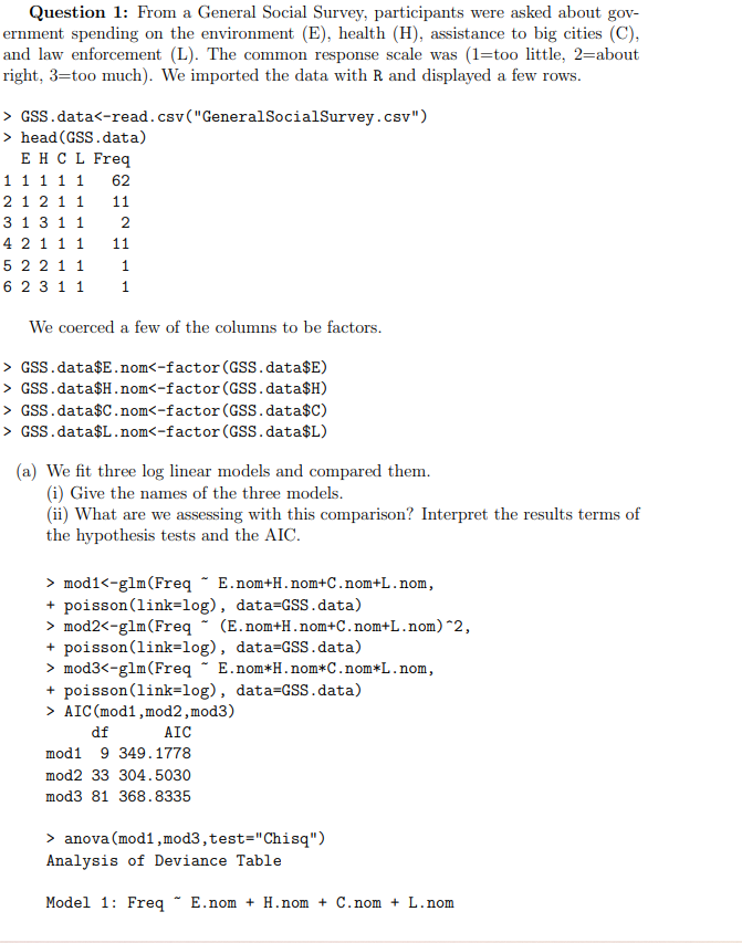 Solved Question 1: From a General Social Survey, | Chegg.com
