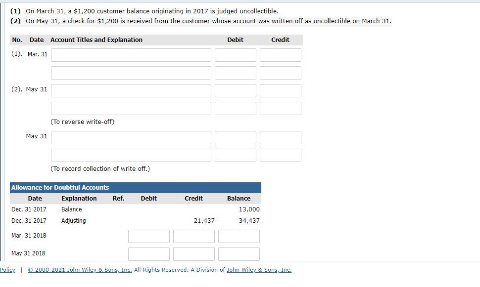 Solved Journalize and post the adjusting entry for bad debts | Chegg.com