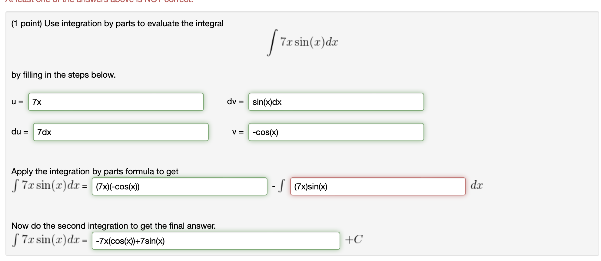 Solved (1 point) Use integration by parts to evaluate the | Chegg.com